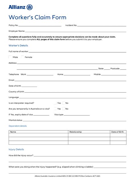 Fillable Online Workers Claim Form Fax Email Print Pdffiller