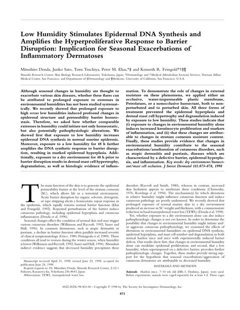 Pdf Low Humidity Stimulates Epidermal Dna Synthesis And Amplifies The Hyperproliferative