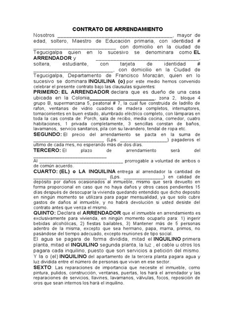 Contrato De Arrendamiento Ejemplo Pdf