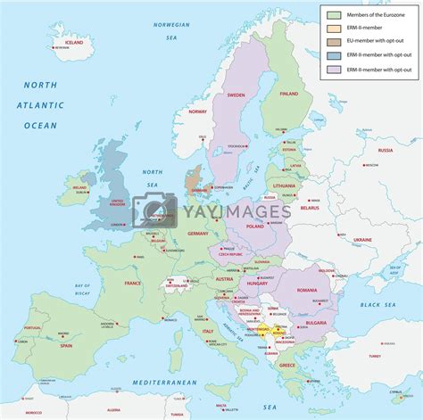 Map Of The Member Countries Of The Euro Zone By Lesniewski Vectors
