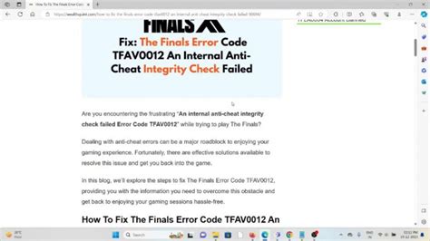 How To Fix The Finals Error Code Tfav0012 An Internal Anti Cheat