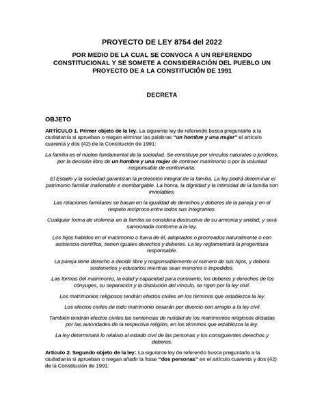 Proyecto De Ley Escrito Que Contiene Una Propuesta Para Crear Modificar Una Ley Monografías