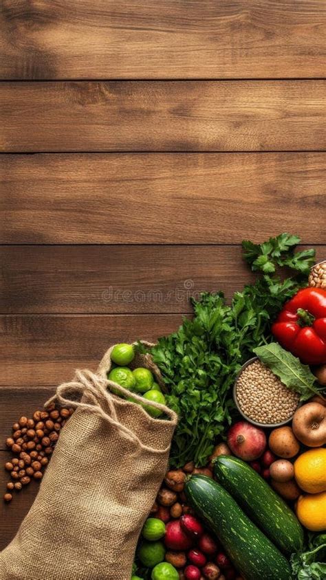 Fresh Produce And Grains On Wooden Background Stock Image Image Of