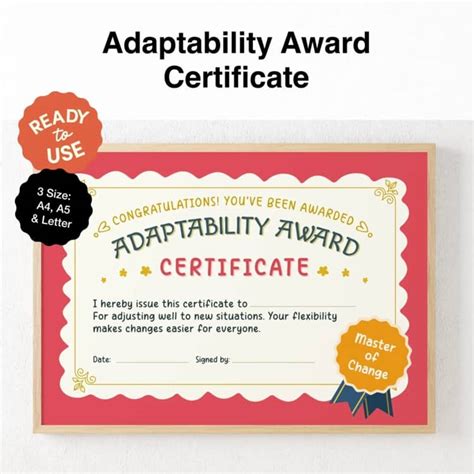 Adaptability Achievement Certificate Growth Mindset Recognition