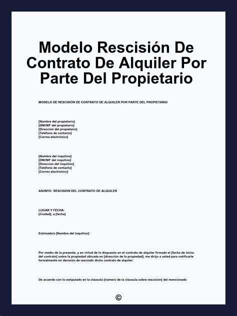 Modelo Rescisión De Contrato De Alquiler Por Parte Del Propietario
