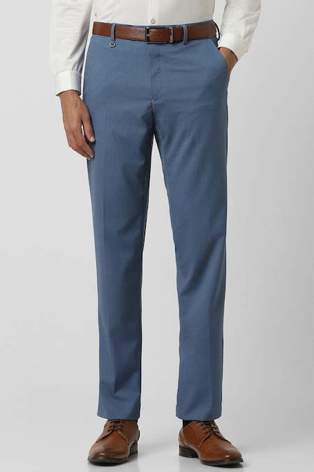 Blue Textured Formal Men Regular Fit Formal Trousers Selling Fast At
