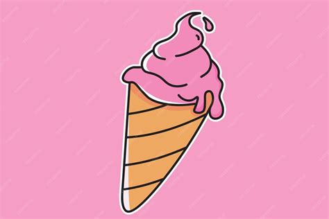 Premium Vector A Cartoon Drawing Of A Pink Ice Cream Cone