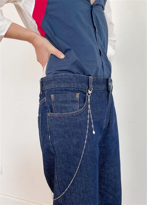 Extralong Trouser Chain With Natural Pearl And Obsidian 2 Lobster