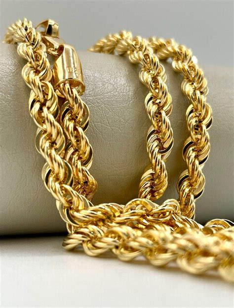 18k Solid Gold Rope Chain Necklace 58mm Chunky Gold Etsy