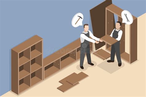 3d Isometric Flat Vector Conceptual Illustration Of Furniture Assembly