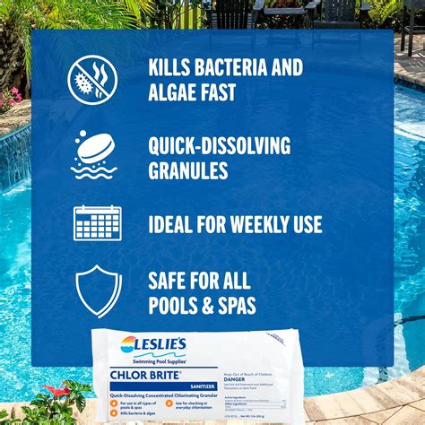 Leslies Chlor Brite Granular Chlorine Spa Shock 2 Lbs Lpm 18754