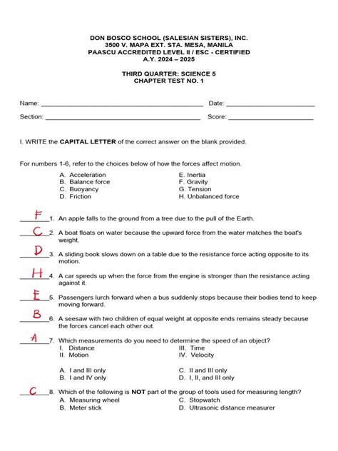 Chapter Test Answer Key Pdf Force Weight