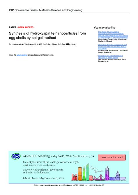 Pdf Synthesis Of Hydroxyapatite Nanoparticles From Egg Shells By Sol