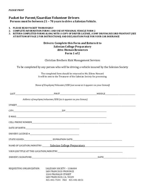 Fillable Online 807 Appendix A Volunteer Driver Authorization Form