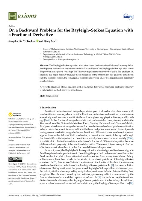 Pdf On A Backward Problem For The Rayleighstokes Equation With A Fractional Derivative