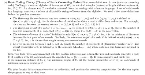 Solved A Basic Coding Theory Theory Of Error Correcting Chegg