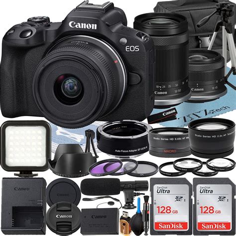 Canon Eos R50 Mirrorless Camera Content Creation Kit With Digital Attachments Lenses And Sandisk