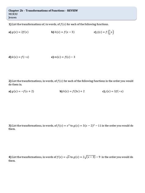 chapter 2b transformations of functions review pdf function