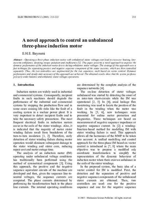 Pdf A Novel Approach To Control An Unbalanced Three Phase Induction Motor