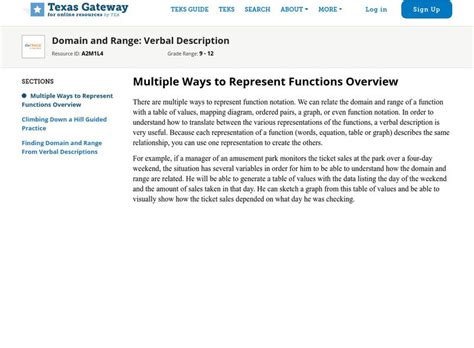 texas gateway domain and range verbal description unit plan for 9th