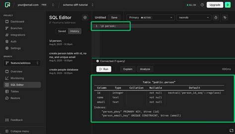 Schema Diff Tutorial Neon Docs