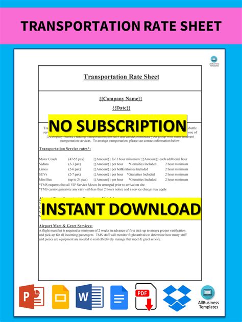 Trucking Rate Sheet Template