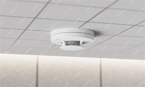 Premium Psd Fire Detector On The Tile Ceiling 3d Rendering