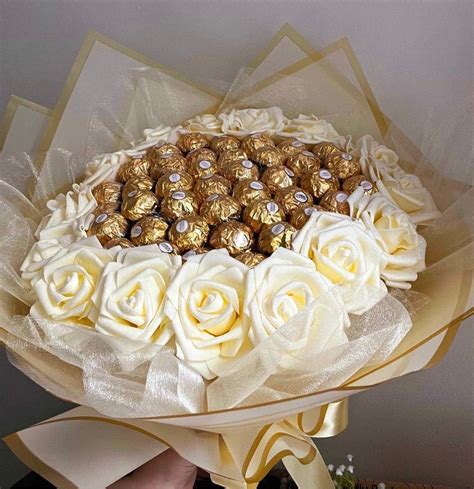 Glitter Rose Chocolate Bouquet Artificial Flowers Ferrero Rocher Lindt