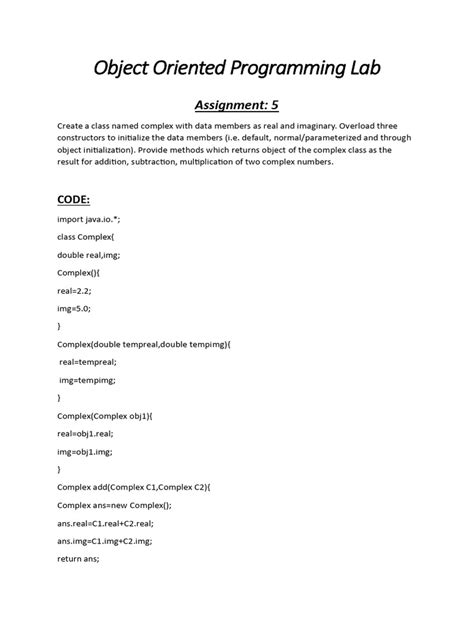 Object Oriented Programming Lab 1 1 Pdf Constructor Object Oriented Programming