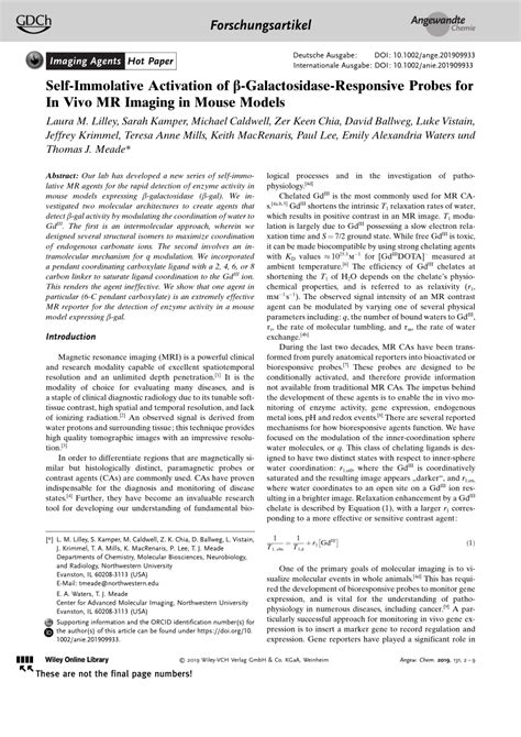 Pdf Self Immolative Activation Of β Galactosidase Responsive Probes