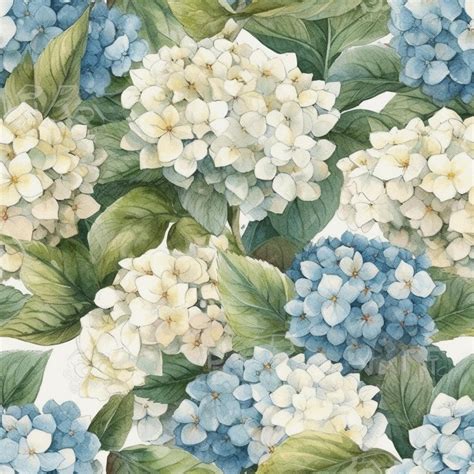 Premium Photo A Seamless Pattern Of Blue And White Hydrangea Flowers