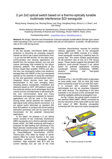 Pdf 2 Mutext M 2times 2 Optical Switch Based On A Thermo