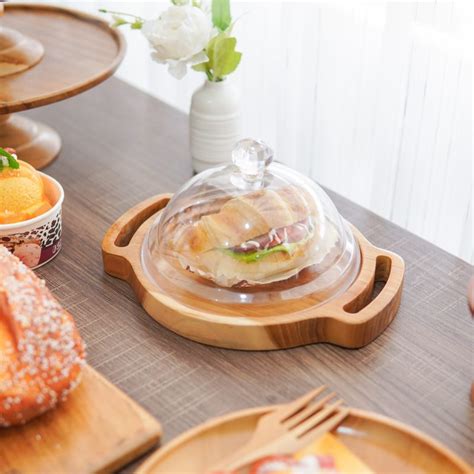 Piring Saji Kayu Jati Acrilic Piring Saji Kue Cake Stand Dekayu