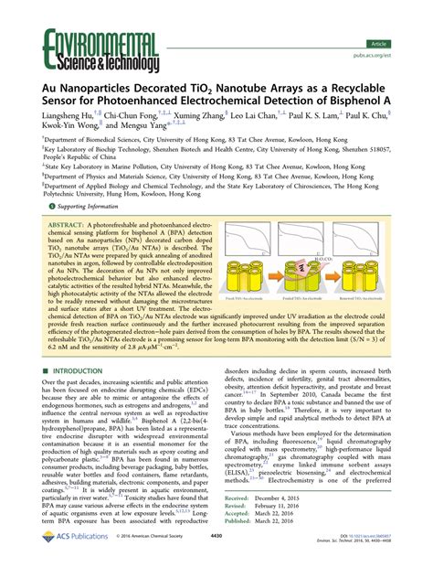 Pdf Au Nanoparticles Decorated Tio2 Nanotube Arrays As A Recyclable