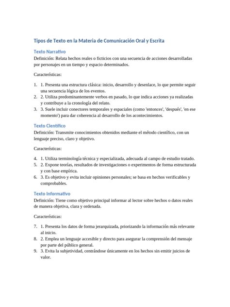 Tipos De Texto En Comunicación Oral Pdf Comunicación Narración