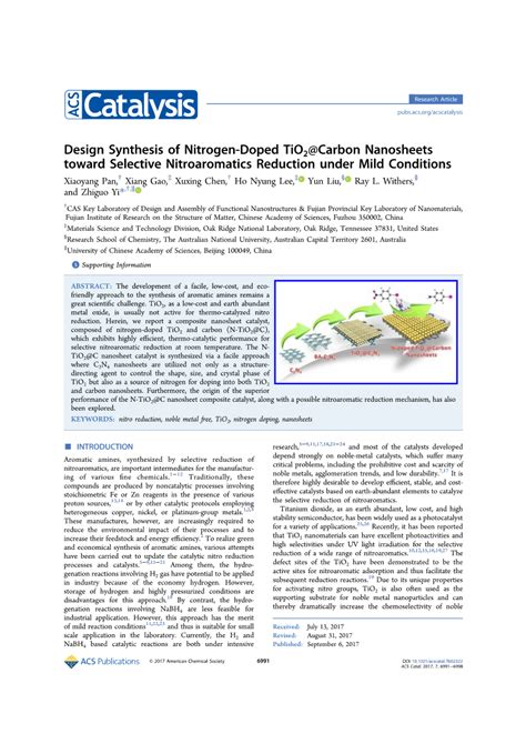 Pdf Design Synthesis Of Nitrogen Doped Tio2carbon Nanosheets Toward Selective Nitroaromatics