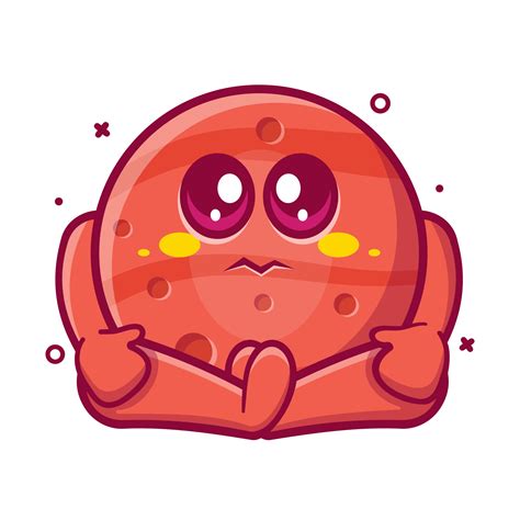 Cute Mars Planet Character Mascot With Sad Expression Isolated Cartoon In Flat Style Design