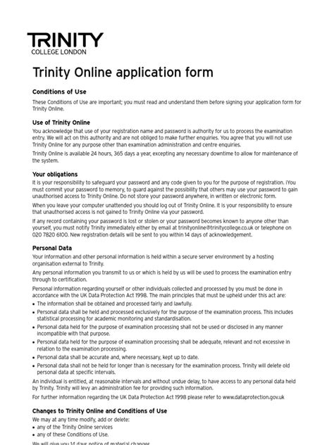 Trinity Online Application Form Pdf Personally Identifiable