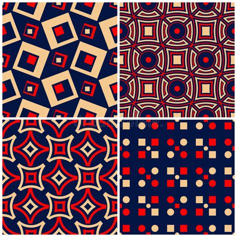 Seamless Backgrounds Blue Beige And Red Classic Sets With Geometric Patterns Stock Vector