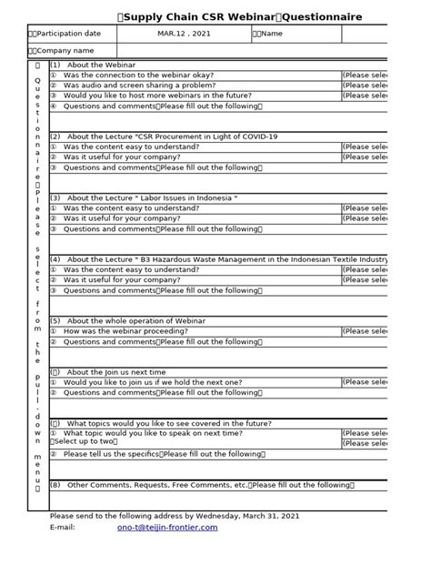 Indonesia Csr Webinar Questionnaire Sheet 2021 Pdf