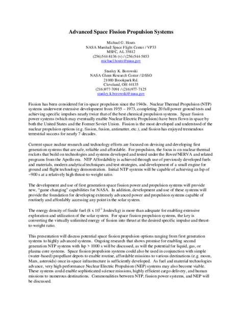 Pdf Advanced Space Fission Propulsion Systems
