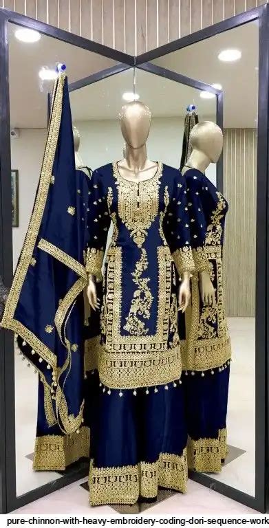 Pure Chinnon With Heavy Embroidery Coding Dori Sequence Work Top Bottom