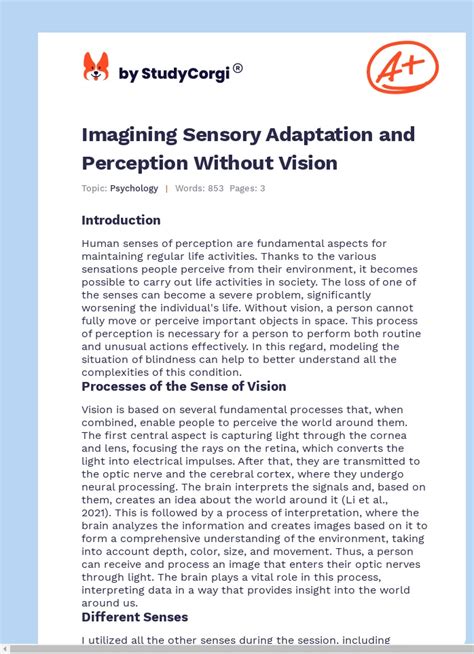 Imagining Sensory Adaptation And Perception Without Vision Free Essay