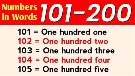 Numbers 101 To 200 101 To 200 Numbers In Words In English 101 To