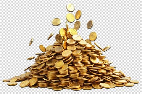 Gold Coins Cash Money Pile Stack Falling Png Premium Ai Generated Psd
