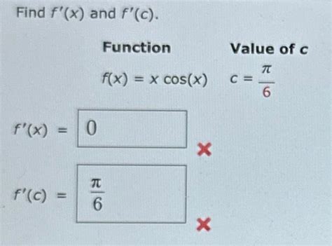 solved find f′ x and f′ c function value of c