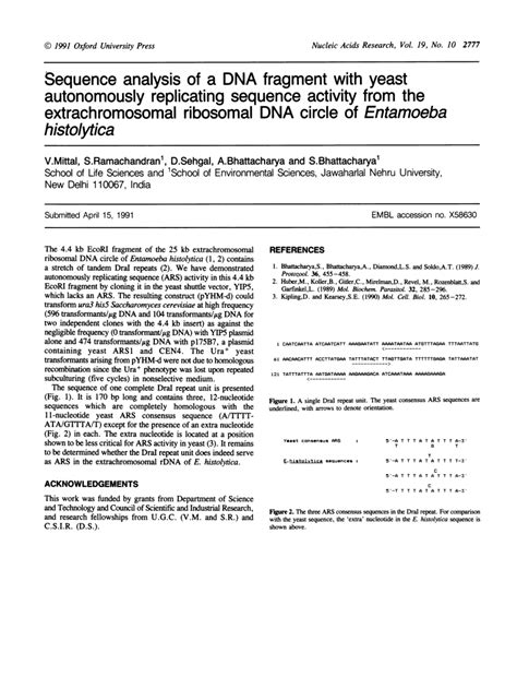 Pdf Sequence Analysis Of A Dna Fragment With Yeast Autonomously