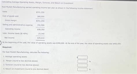 Solved Calculating Average Operating Assets Margin