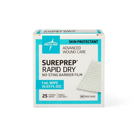Medline Sureprep Rapid Dry Barrier Film 1ml Wipe 25ct