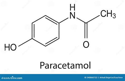 Paracetamol Chemical Formula Atomic Structure Of Molecule Stock Vector